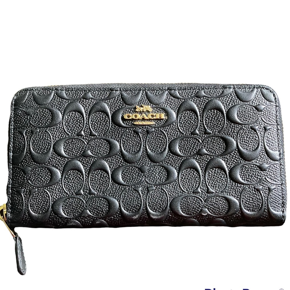 Coach Accordion Zip Wallet In Signature Leather Black - Gem